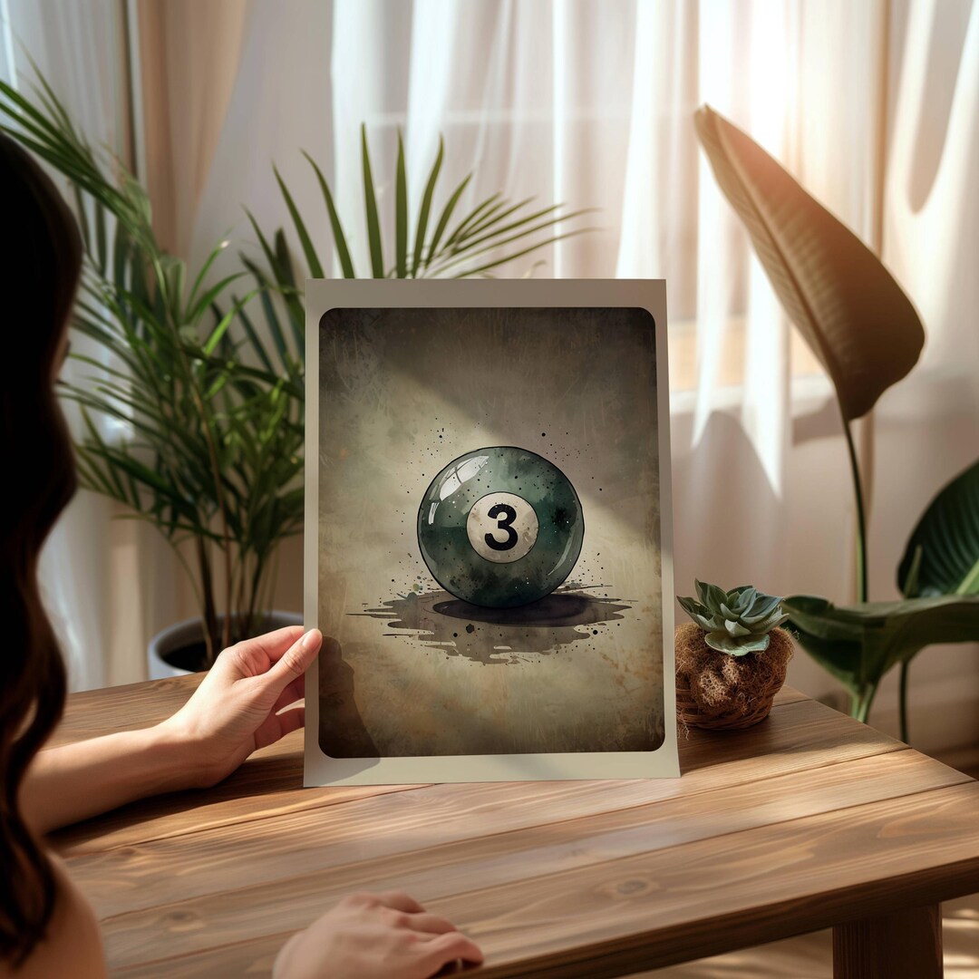 Vintage Pool Ball Art - No. 3 Ball Print | Unique Retro Billiard Room ...