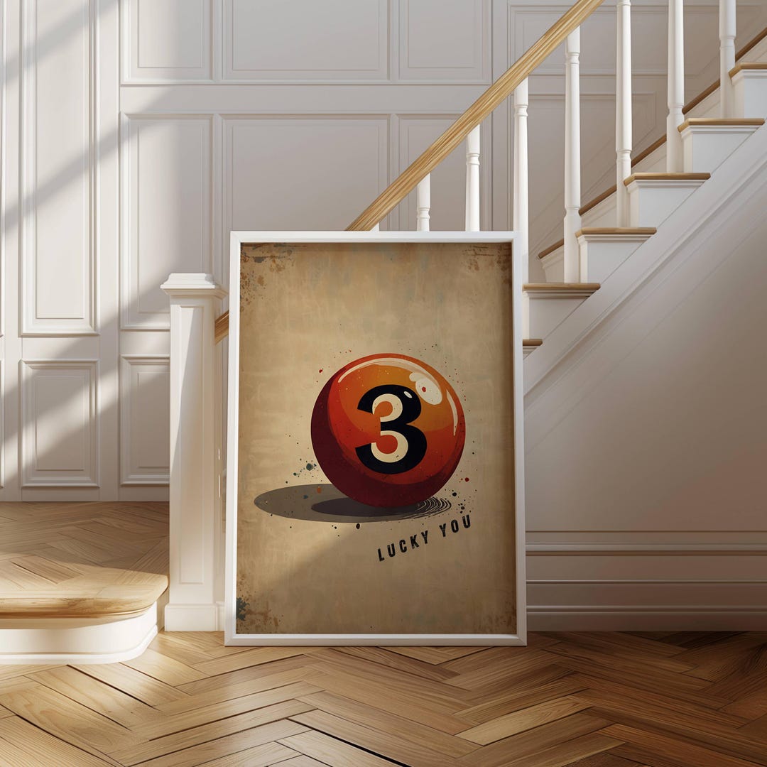 Vintage Pool Ball Print | Retro Hand-drawn Wall Art | Printable Art ...