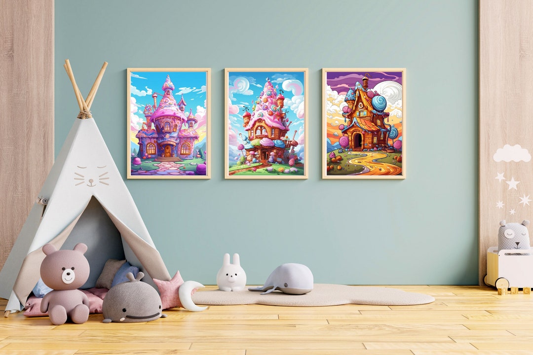 Candyland Fantasy Houses Trio Set of 3 Whimsical Art Prints, Colorful ...