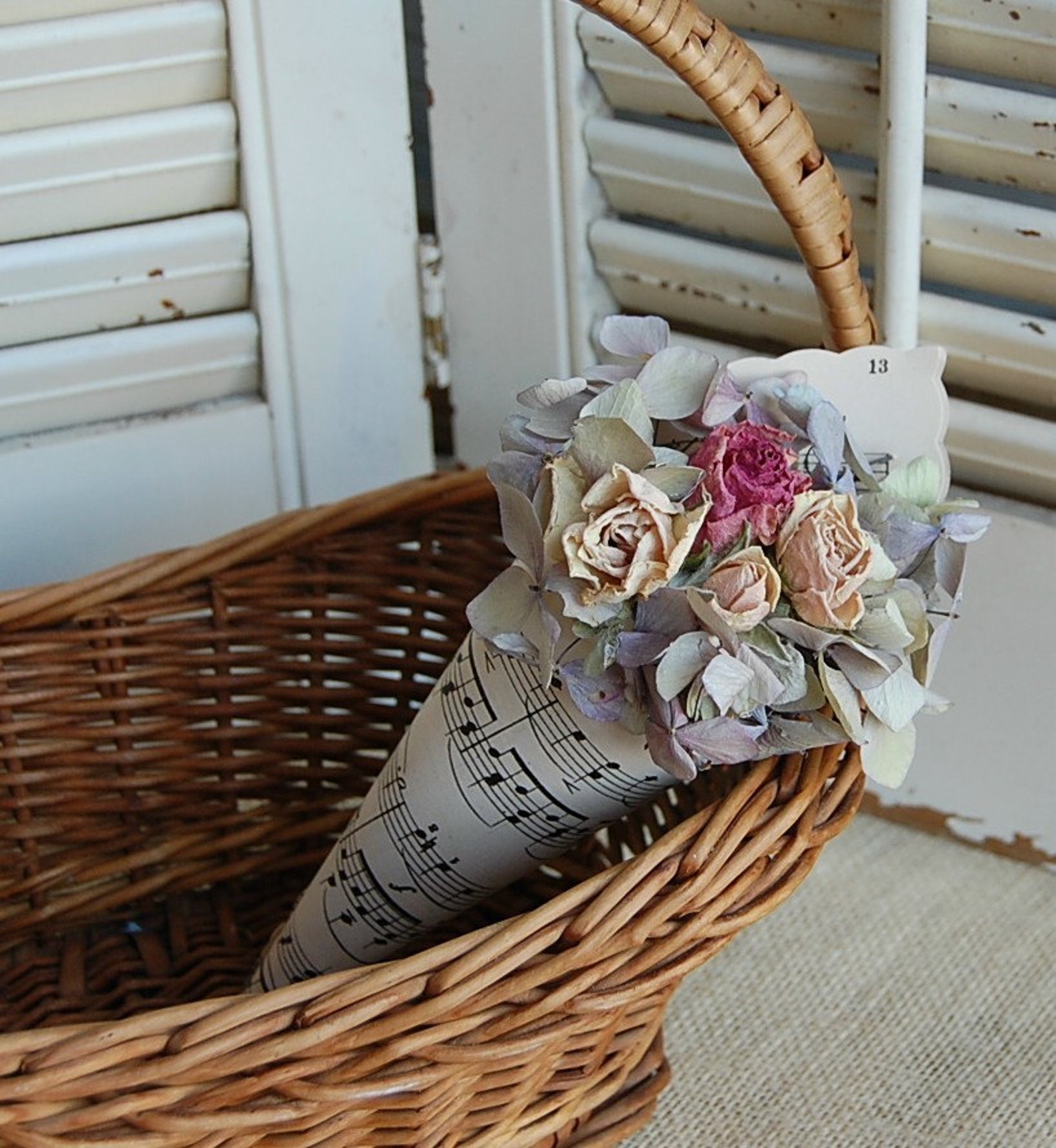 Vintage Hymnal Sheet Music Cone With Dried Roses / Dried | Etsy UK