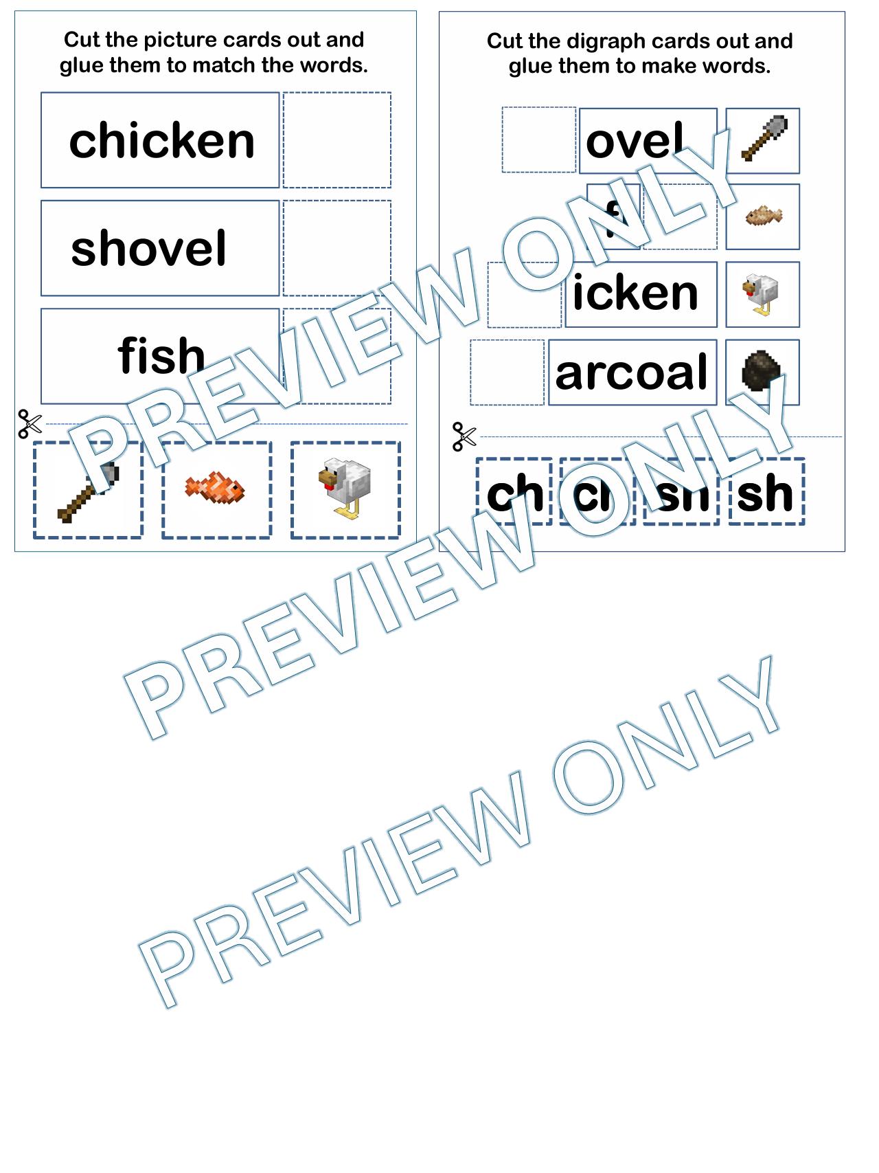 Minecraft-themed Kindergarten Worksheets Writing Reading Math Digital ...