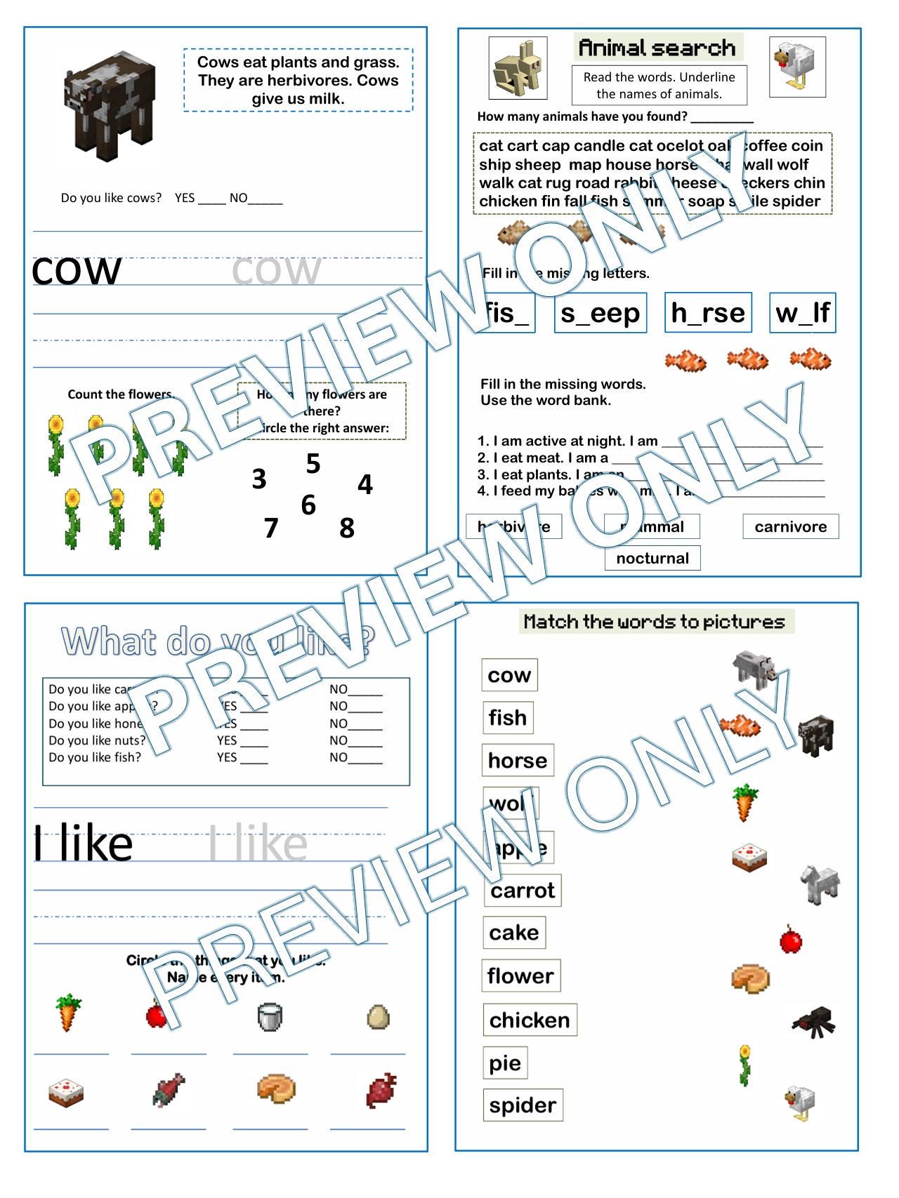 Minecraft-themed Kindergarten Worksheets Writing Reading Math Digital ...