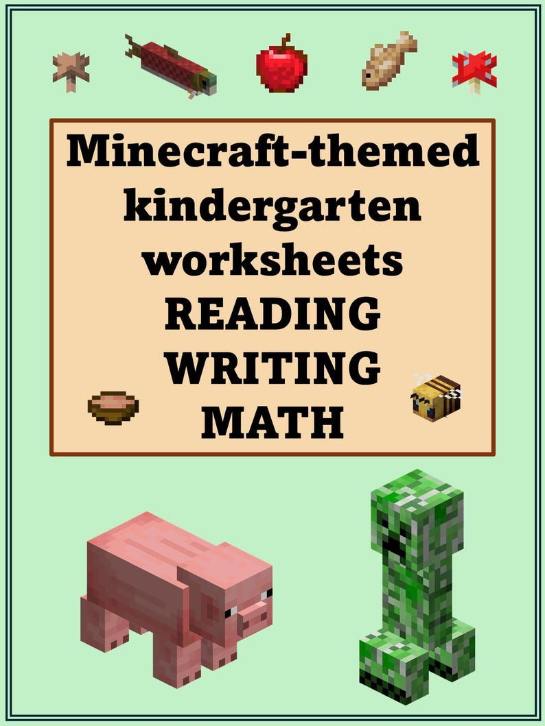 Minecraft-themed Kindergarten Worksheets Writing Reading Math Digital ...