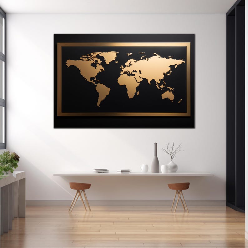 World Map Tempered Glass Wall Art, Map Glass Printing, World Map Glass ...