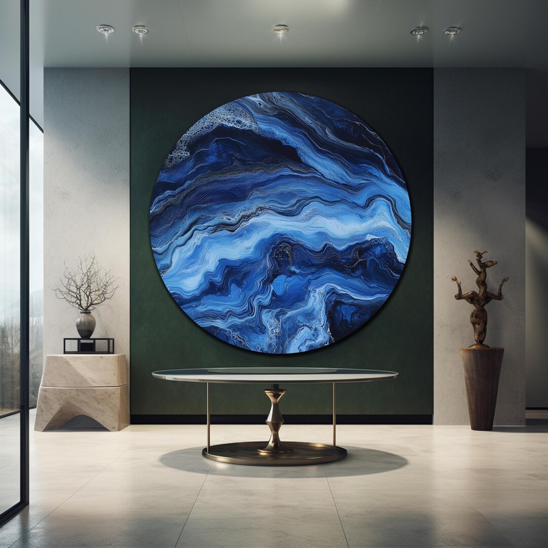 Blue Tempered Glass Wall Art, Abstract Glass Print, Modern Wall Art ...