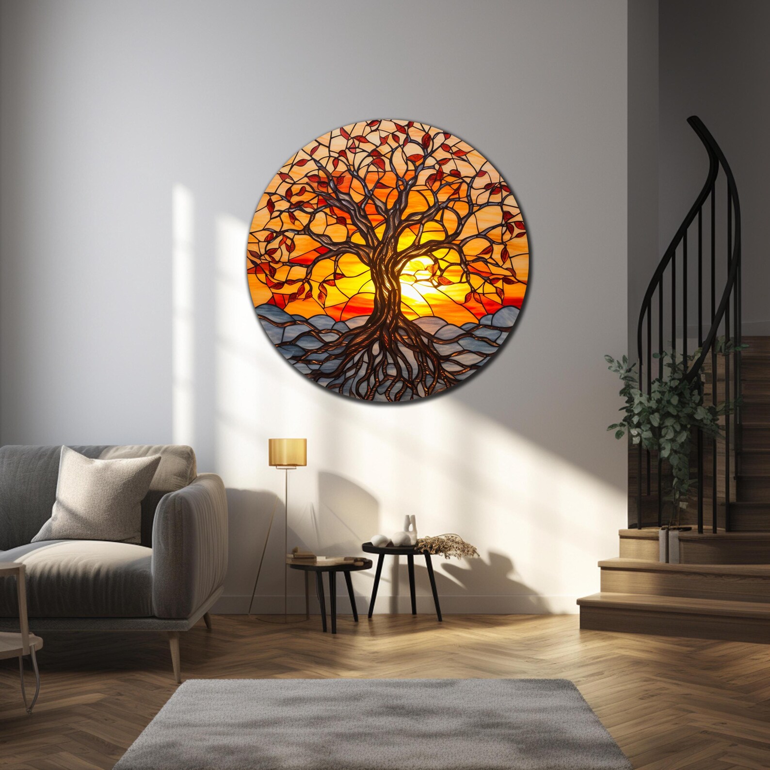 Tree of Life Tempered Glass Wall Art, Mosaic Glass Printing, Round Tree ...