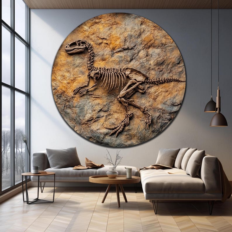 Dinosaur Tempered Glass Wall Art, Fossil Glass Print, Dinosaur Fossil ...