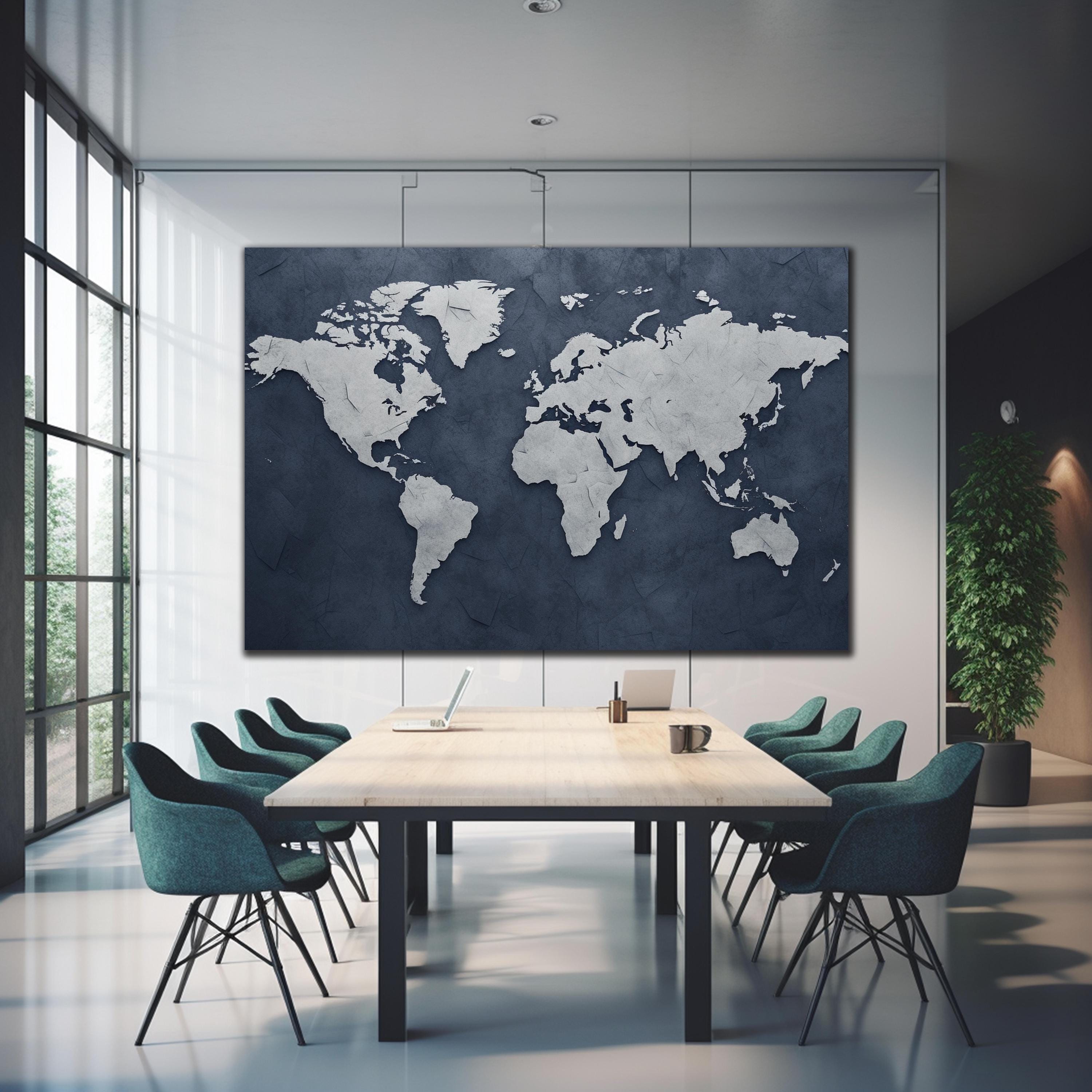 World Map Tempered Glass Wall Art, Map Glass Printing, World Map Glass ...