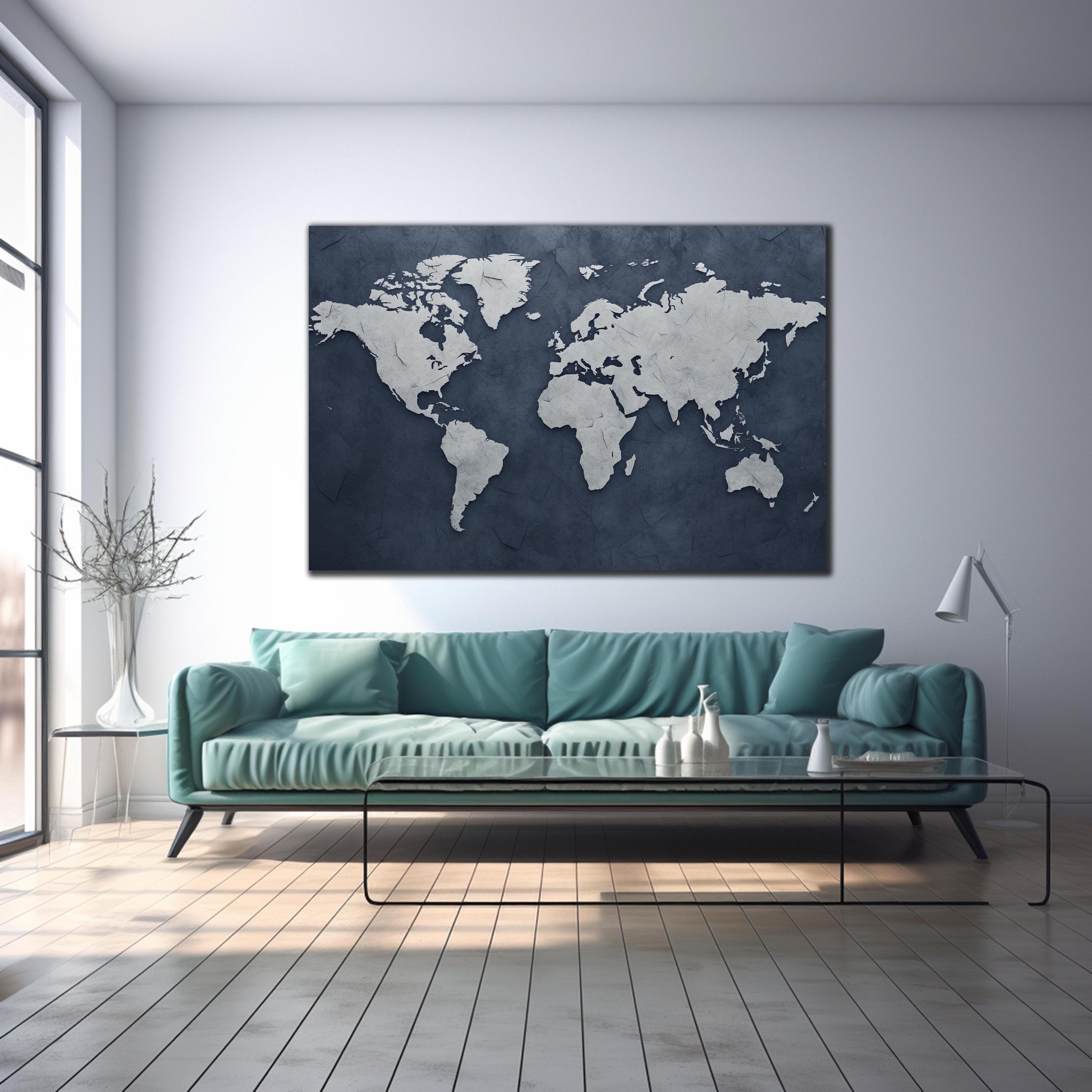 World Map Tempered Glass Wall Art, Map Glass Printing, World Map Glass ...