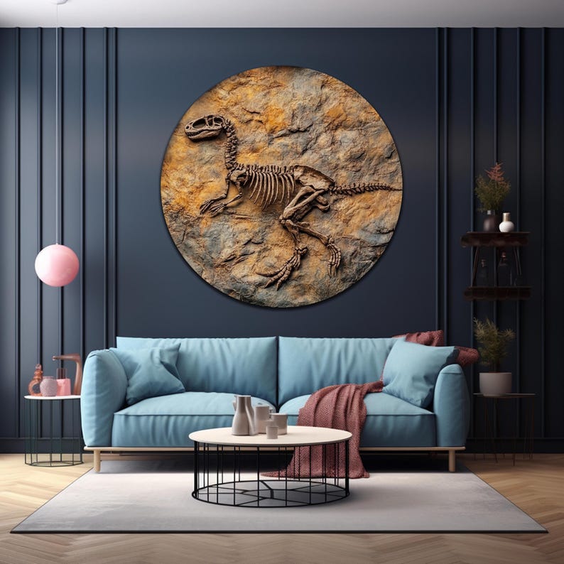 Dinosaur Tempered Glass Wall Art, Fossil Glass Print, Dinosaur Fossil ...
