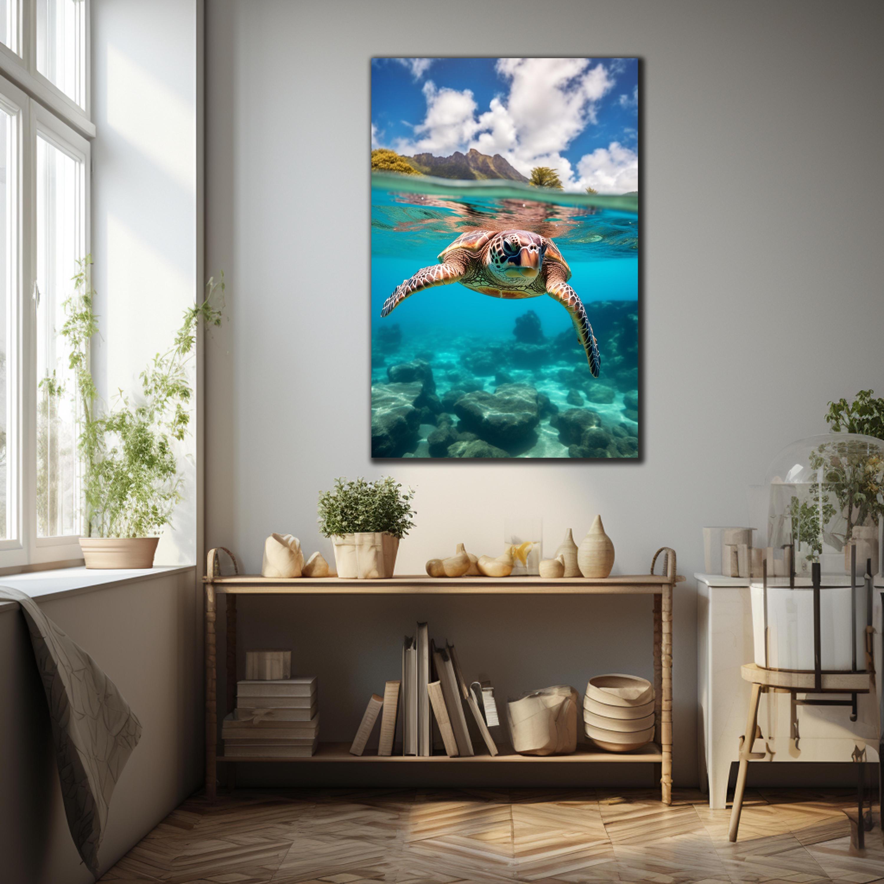 Sea Turtle Wall Art, Sea Turtle Tempered Glass, Undersea Wall Decor ...