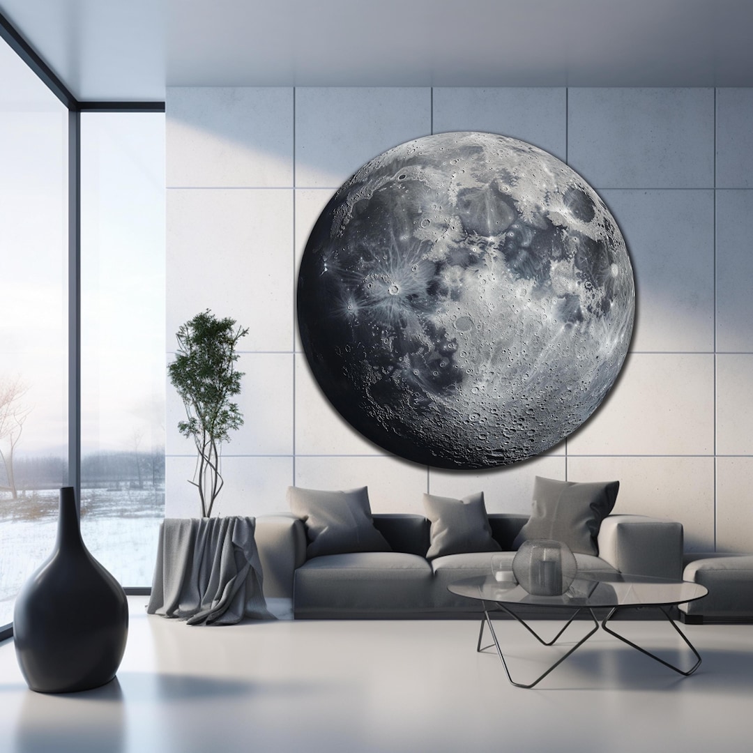 Moon Tempered Glass Wall Art, Full Moon Glass Print, Round Glass Wall ...