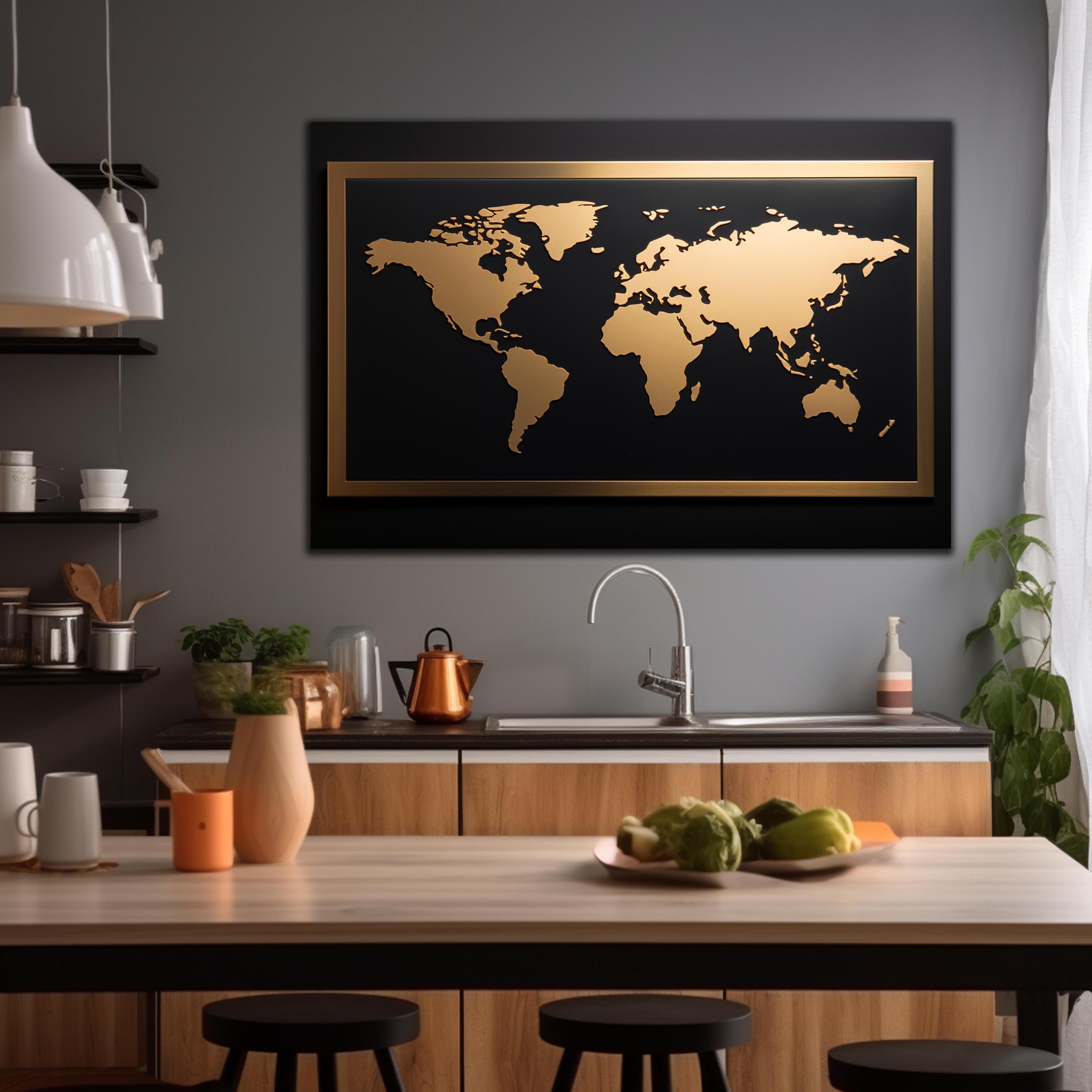 World Map Tempered Glass Wall Art, Map Glass Printing, World Map Glass ...