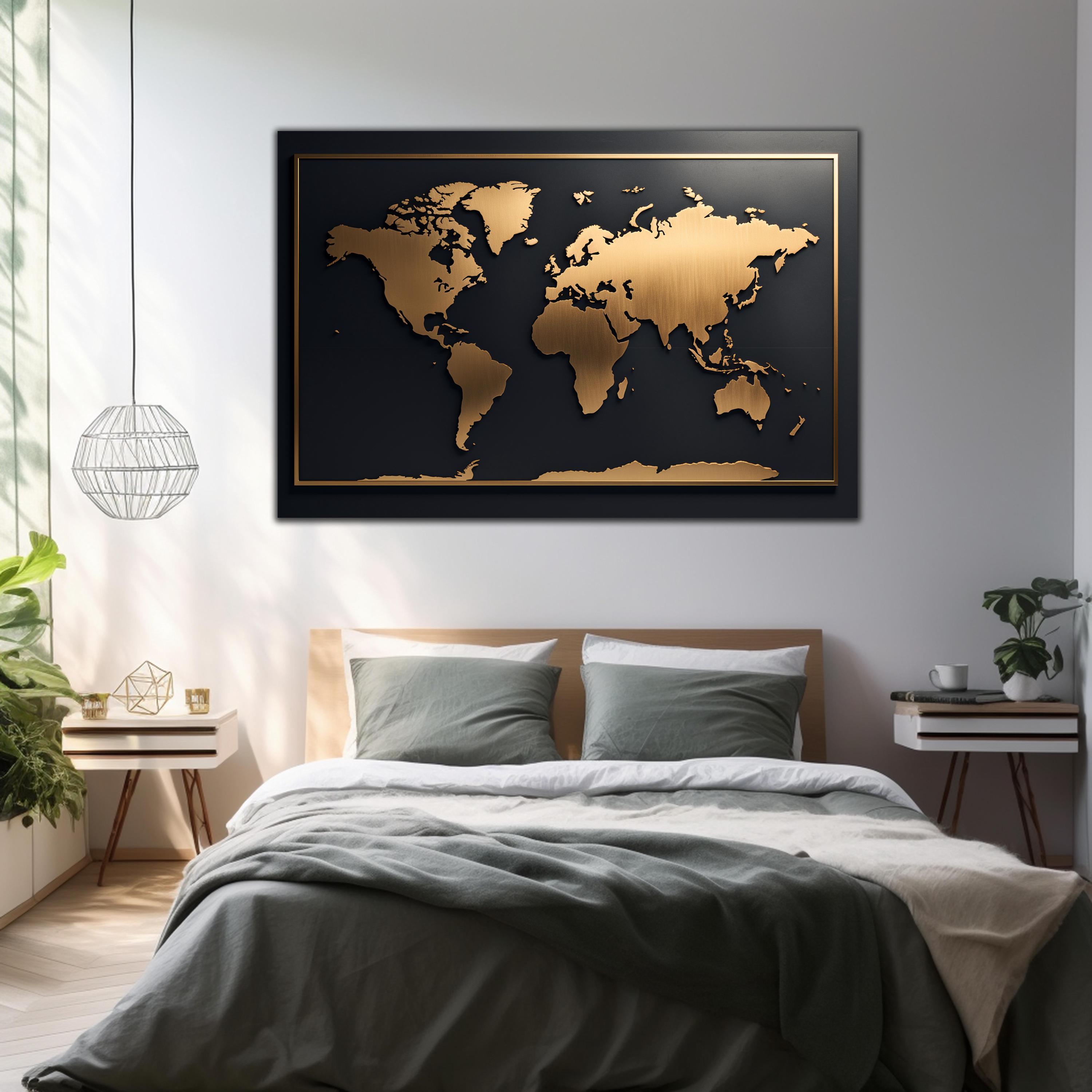 World Map Tempered Glass Wall Art, Map Glass Printing, World Map Glass ...