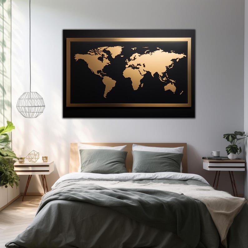 World Map Tempered Glass Wall Art, Map Glass Printing, World Map Glass ...
