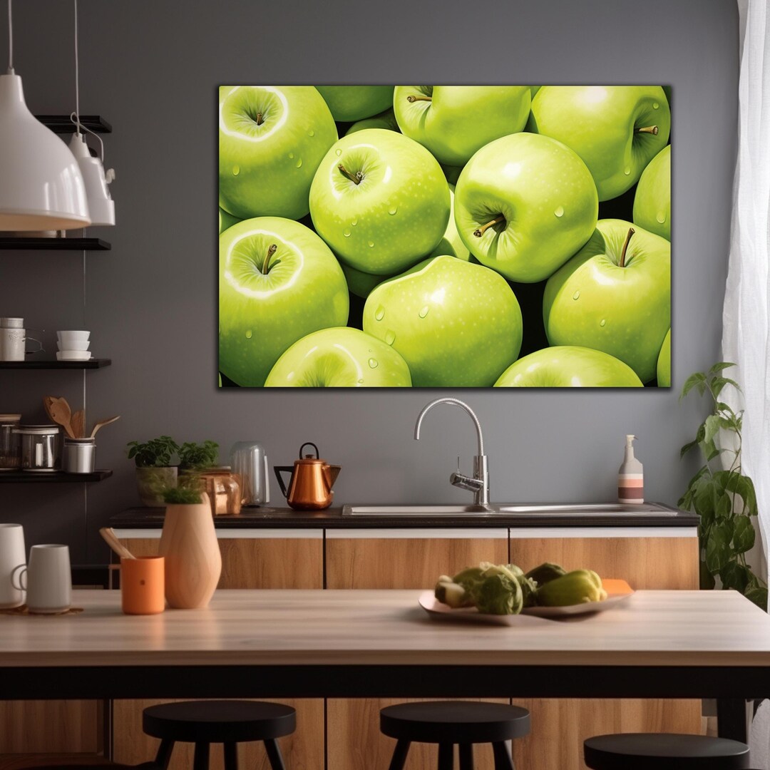 Apple Tempered Glass Wall Art, Green Apple Glass Print, Kitchen Wall ...
