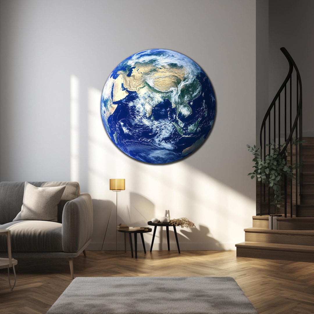 Earth Tempered Glass, Planet Earth Glass Wall Decor, Round Glass Wall ...