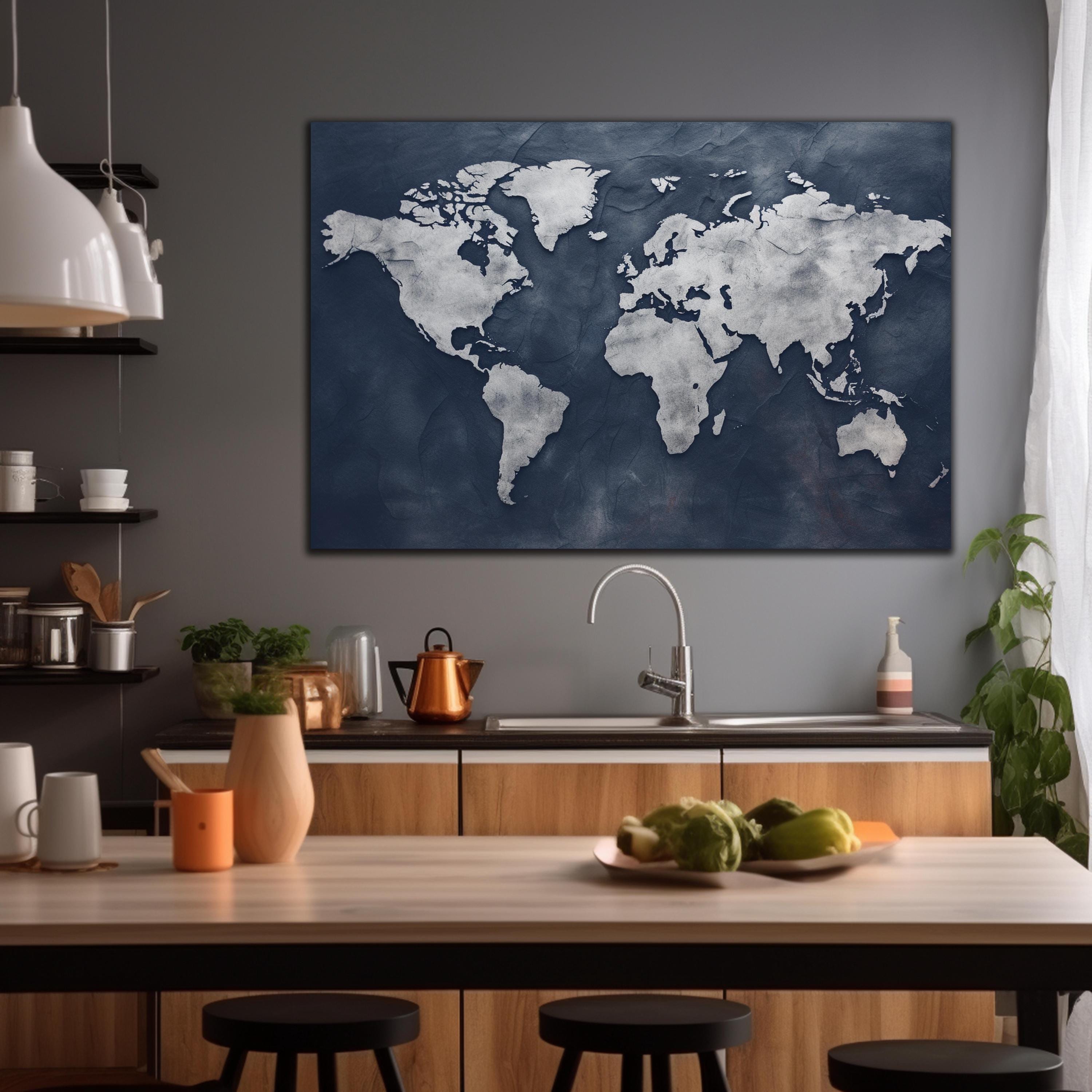 World Map Tempered Glass Wall Art, Map Glass Printing, World Map Glass ...