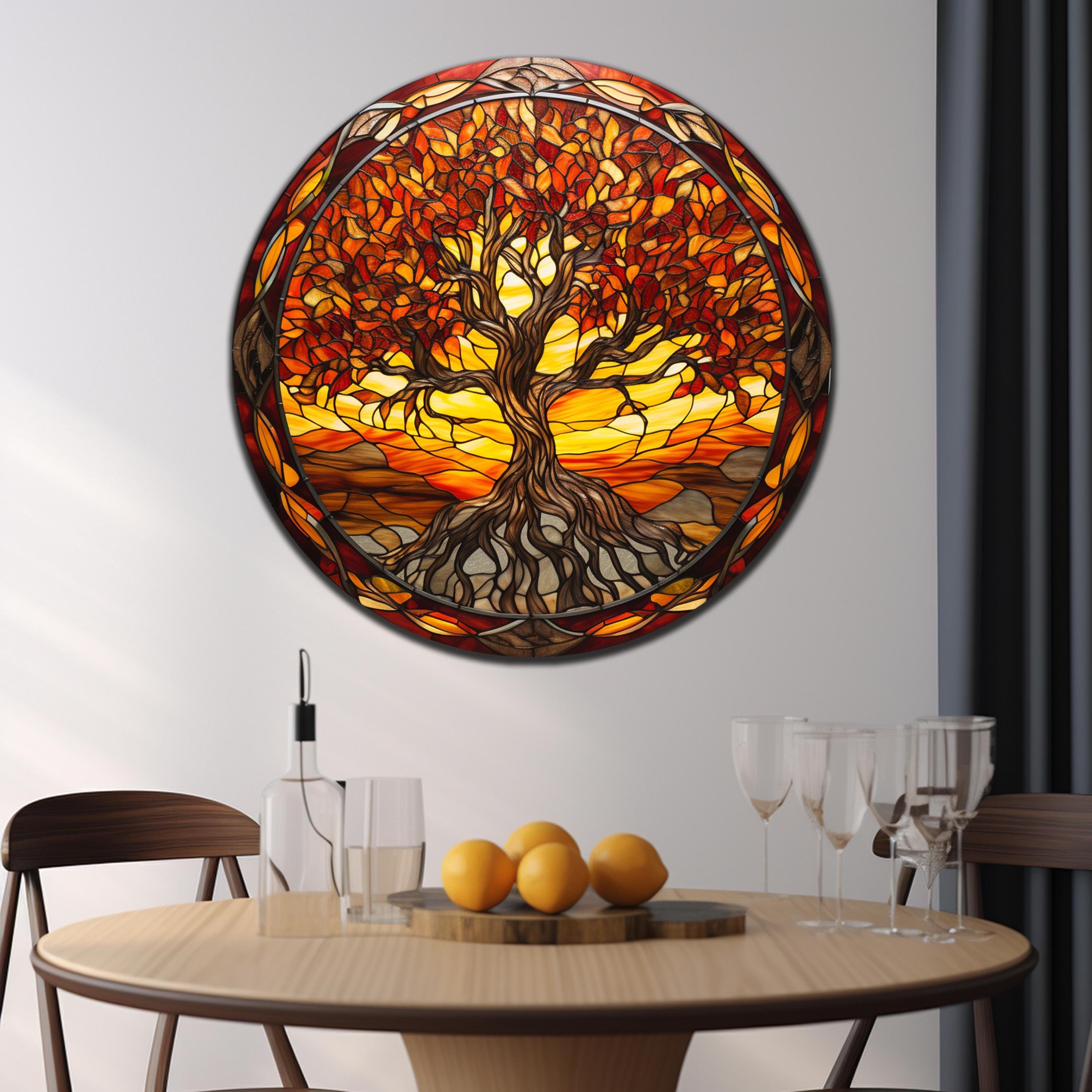 Tree of Life Tempered Glass Wall Art, Mosaic Glass Printing, Round Tree ...