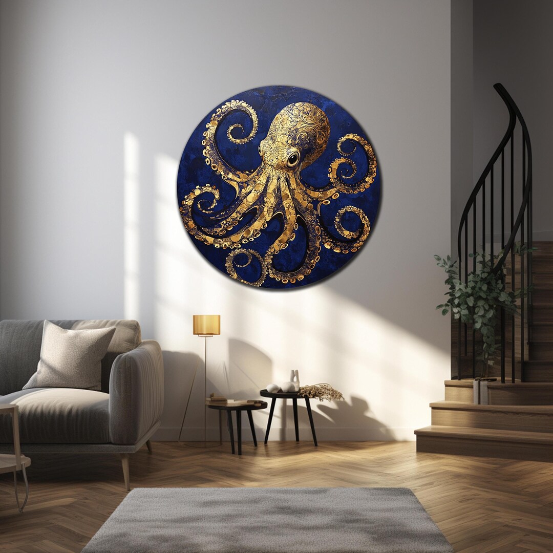Octopus Tempered Glass Wall Art, Octopus Glass Printing, Round Glass ...