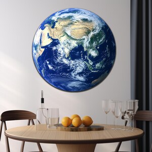 Earth Tempered Glass, Planet Earth Glass Wall Decor, Round Glass Wall ...