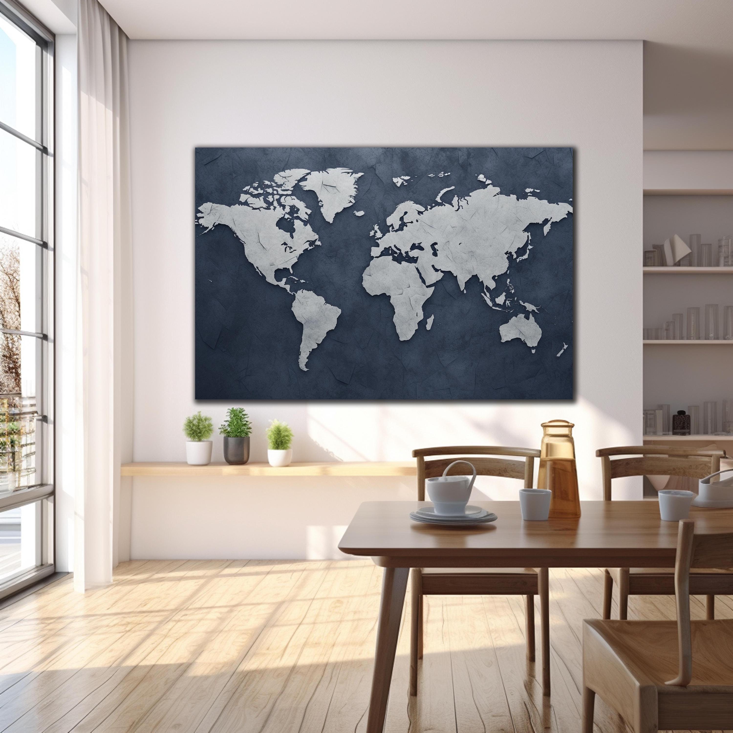 World Map Tempered Glass Wall Art, Map Glass Printing, World Map Glass ...