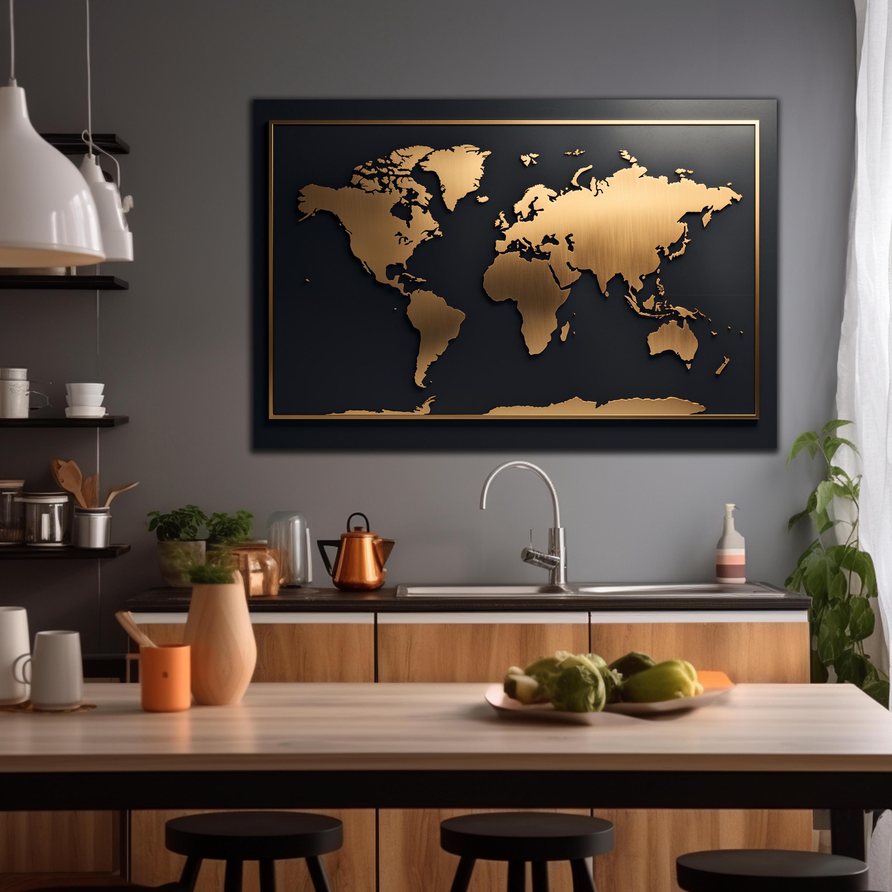 World Map Tempered Glass Wall Art, Map Glass Printing, World Map Glass ...