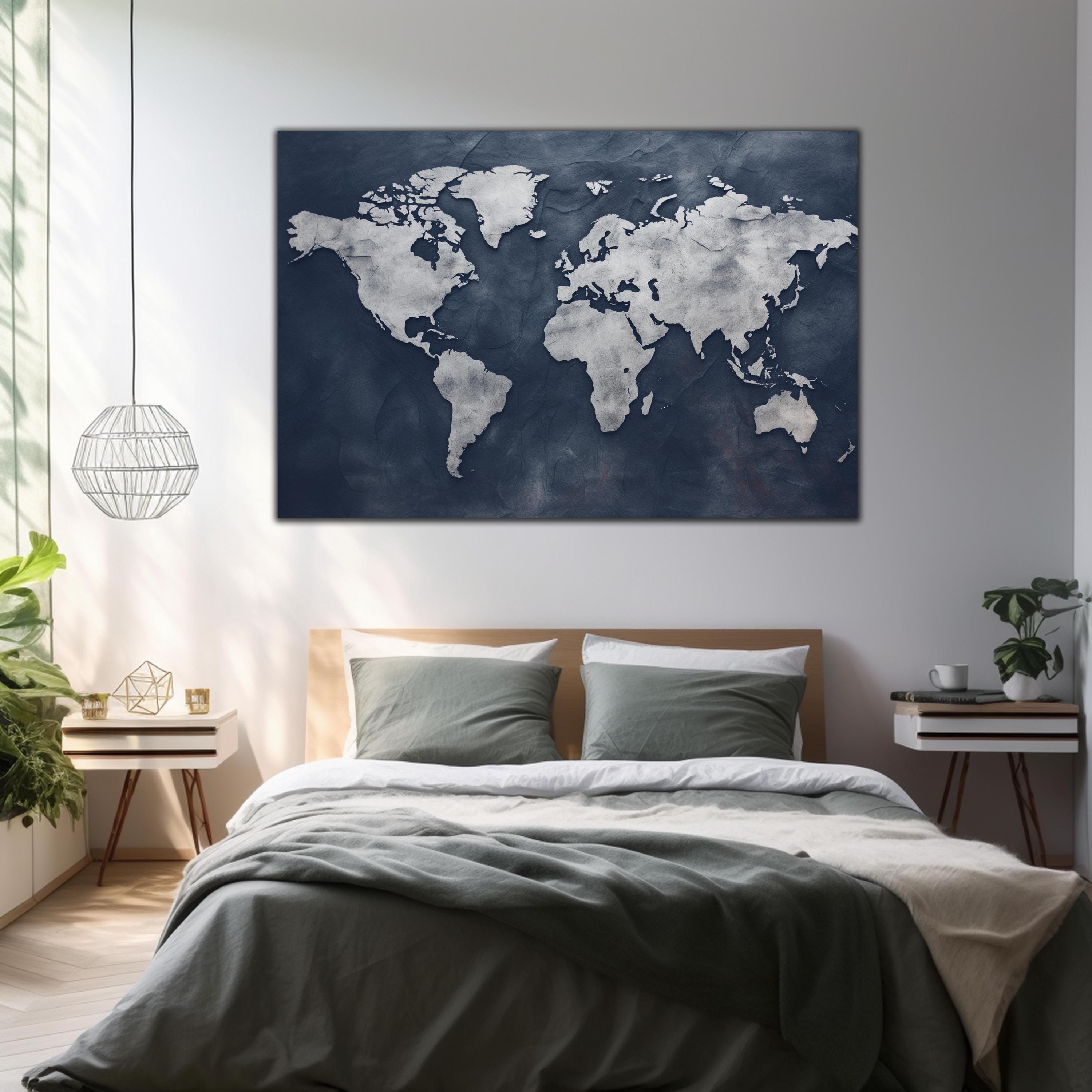 World Map Tempered Glass Wall Art, Map Glass Printing, World Map Glass ...
