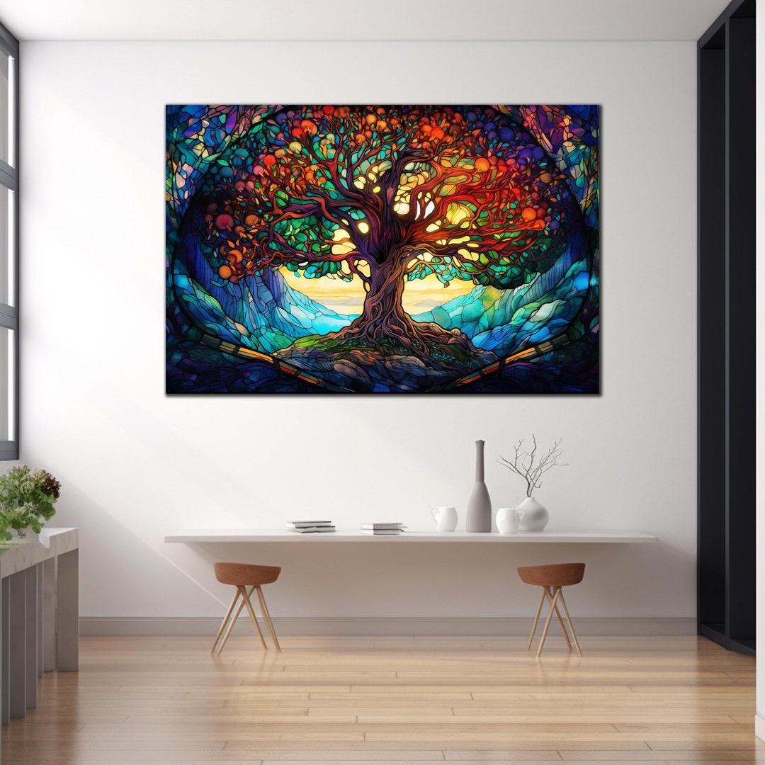 Life of Tree Tempered Glass Wall Art, Tree of Life Glass Printing ...