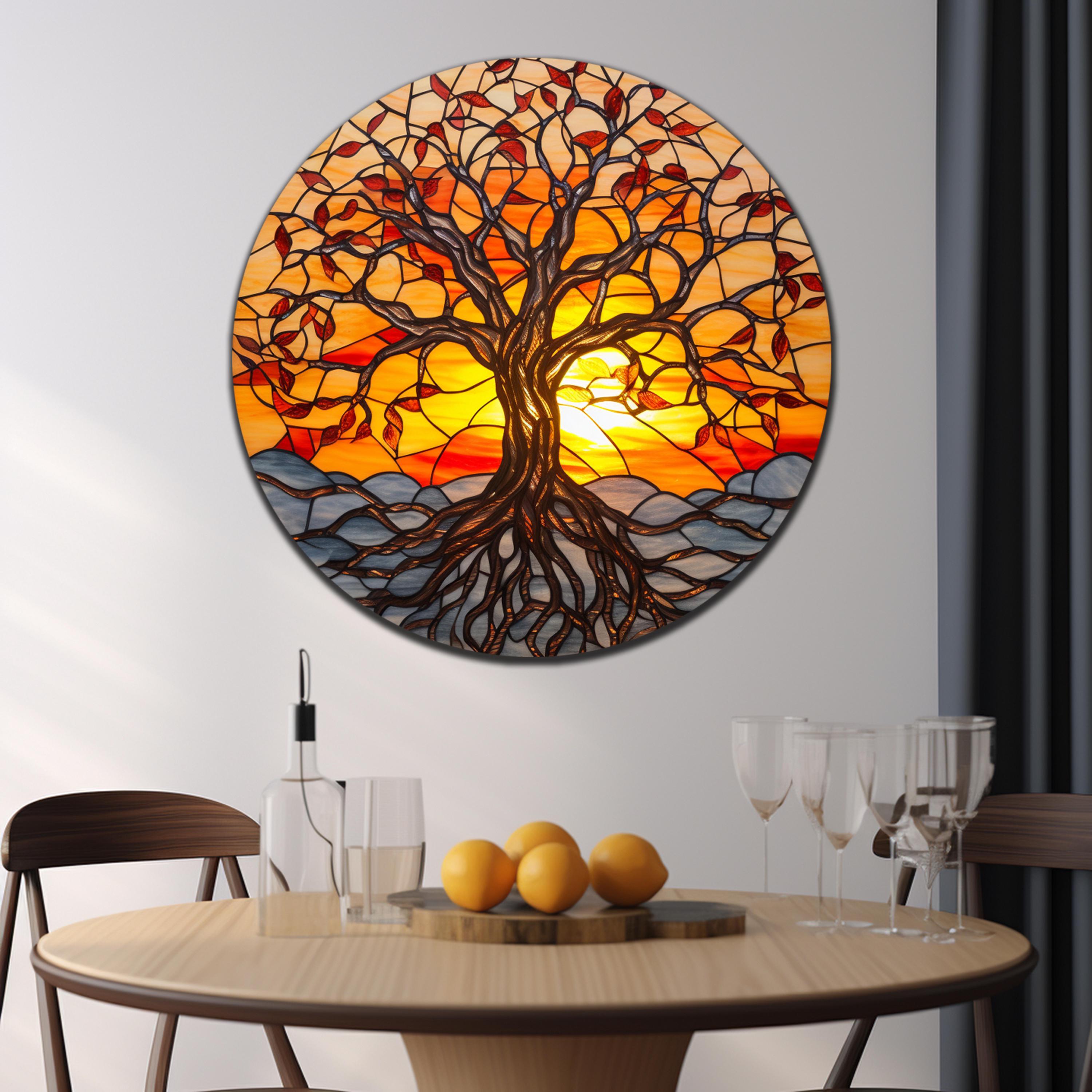Tree of Life Tempered Glass Wall Art, Mosaic Glass Printing, Round Tree ...
