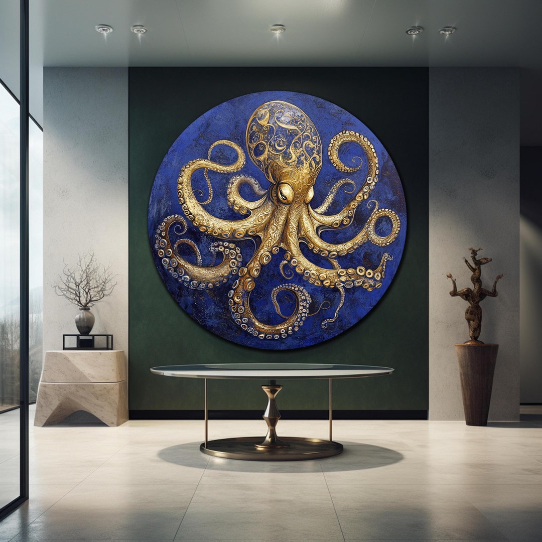 Octopus Tempered Glass Wall Art, Octopus Glass Printing, Round Glass ...