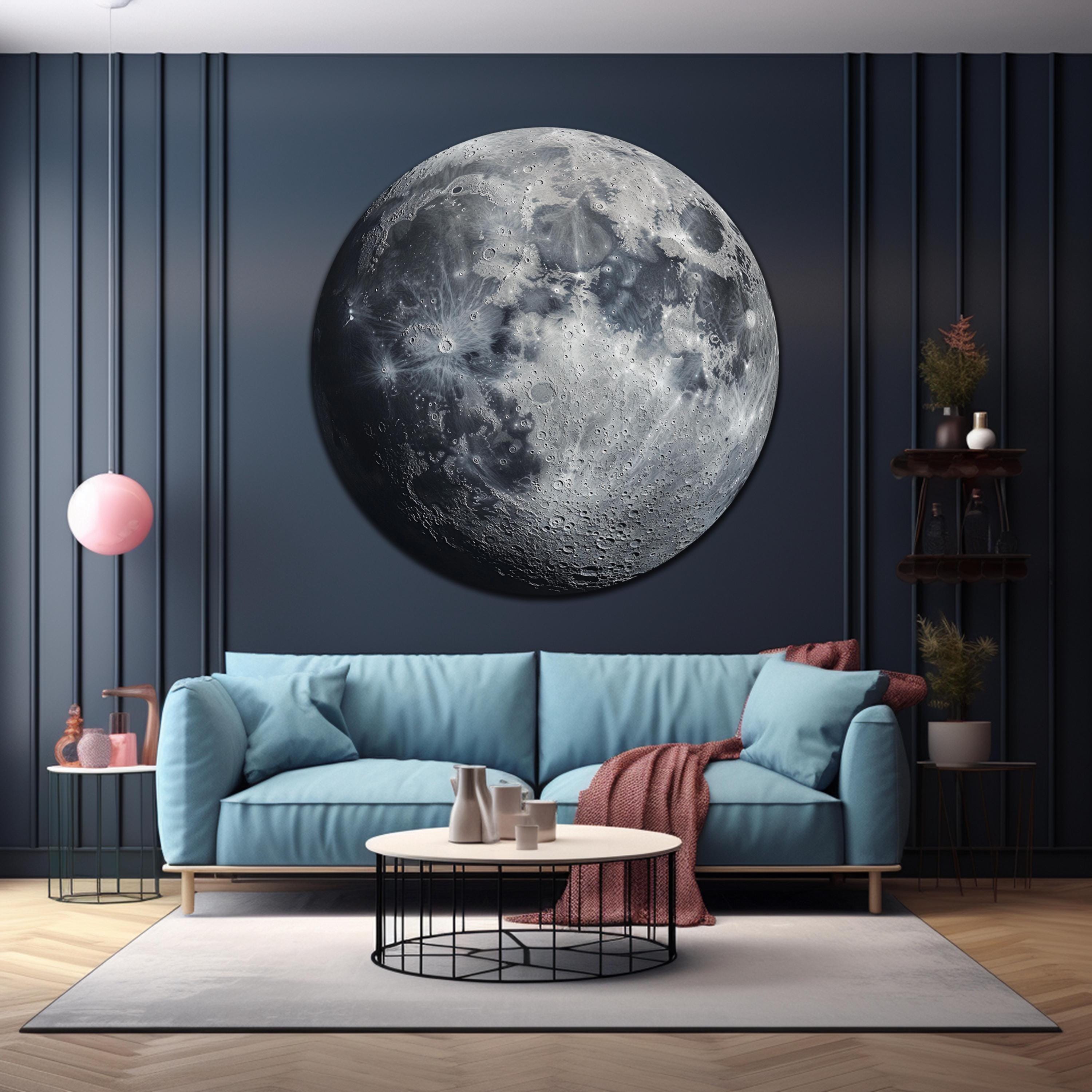 Moon Tempered Glass Wall Art, Full Moon Glass Print, Round Glass Wall ...