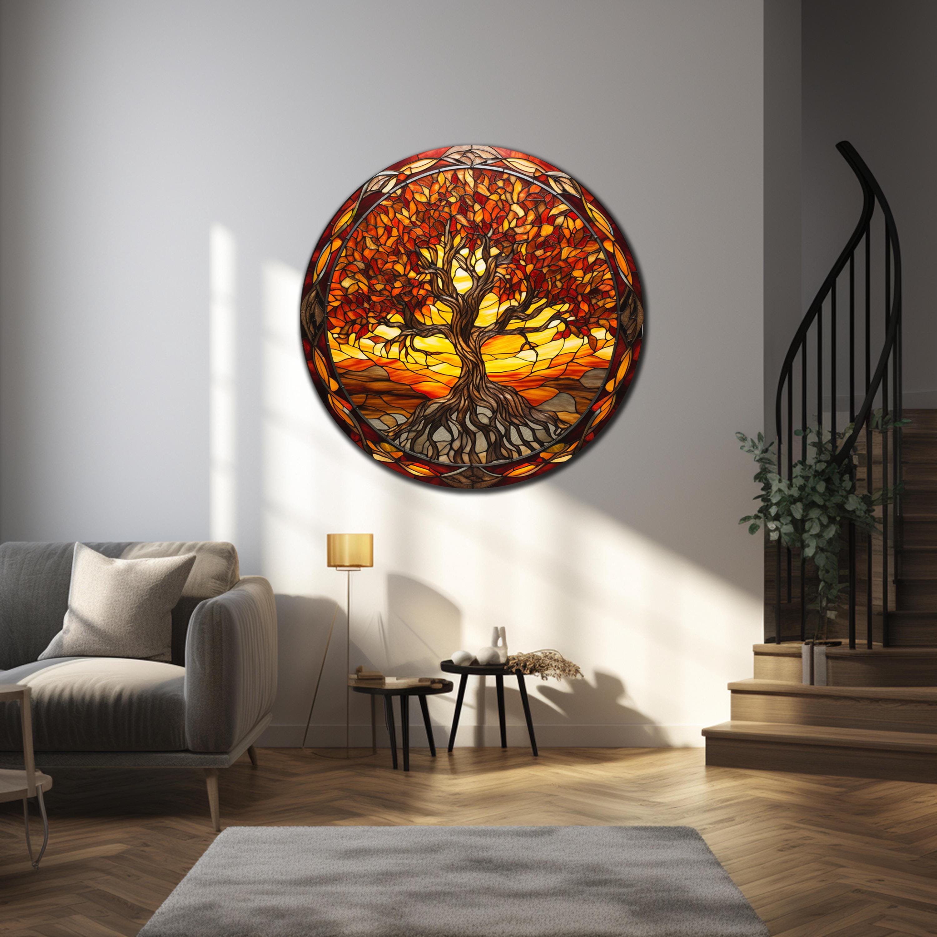 Tree of Life Tempered Glass Wall Art, Mosaic Glass Printing, Round Tree ...