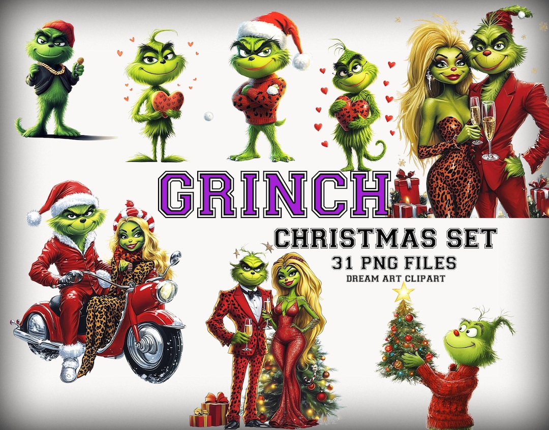 Grinch Clipart Set, 31 PNG Files, Christmas Grinch Digital Download ...