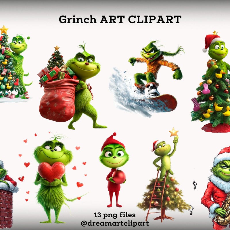 Grinch Heart Clipart - Etsy