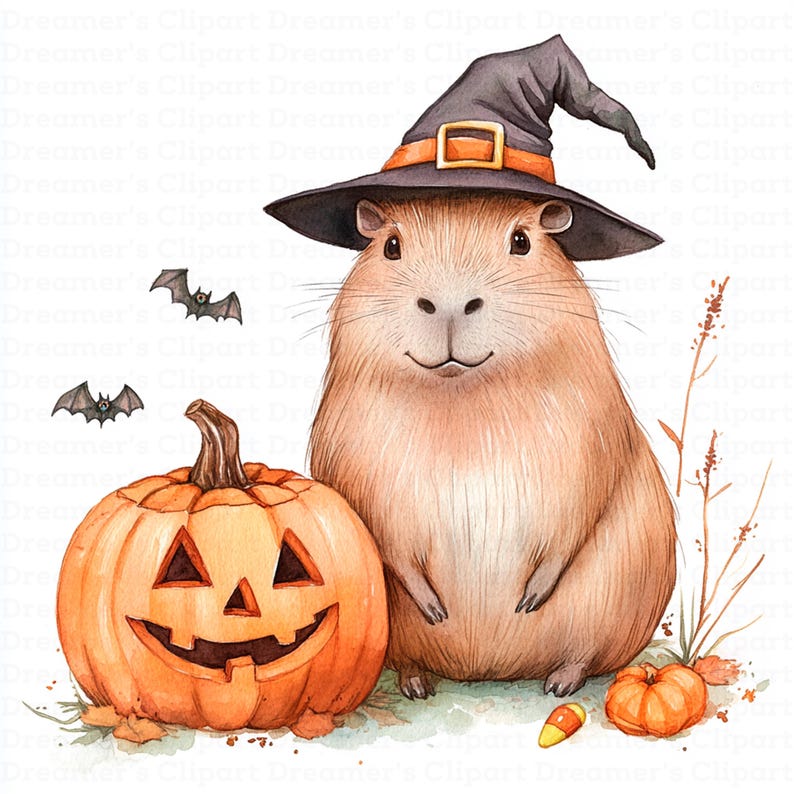 Capybara Halloween Clipart Cute Capybara With Pumpkin and Witch Hat ...