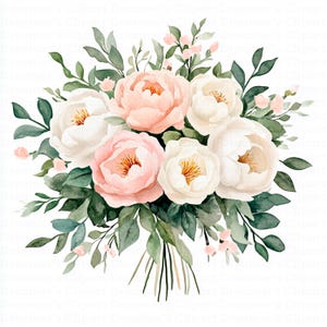 Peony Flower Clipart, Watercolor Peonies Illustration, Digital Flowers ...