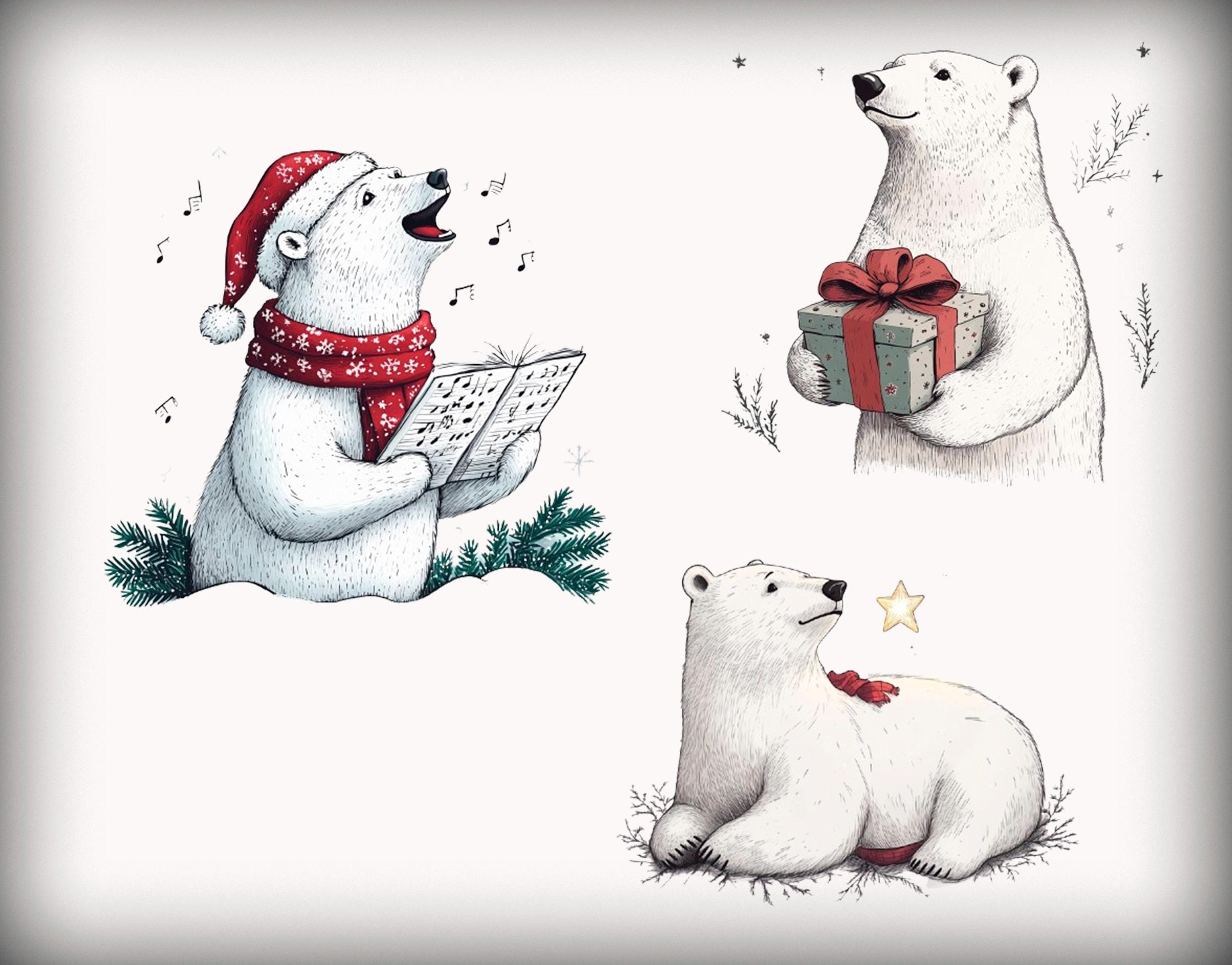 Polar Bear Christmas Clipart Bundle 18 PNG Images Holiday Clip Art Set ...