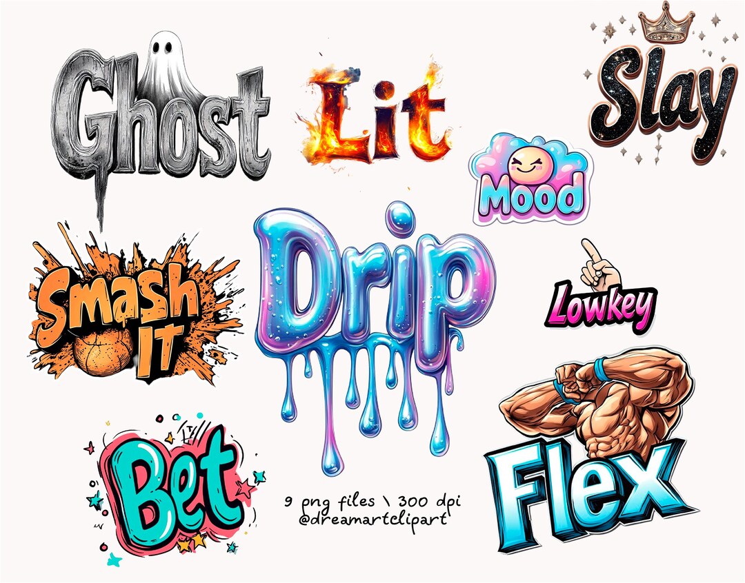 Trendy Slang Sticker Pack - Pop Culture, Urban Typography, Motivational ...