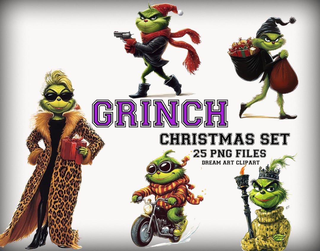 Grinch Christmas Clipart Set - 25 PNG Files With Transparent Background ...