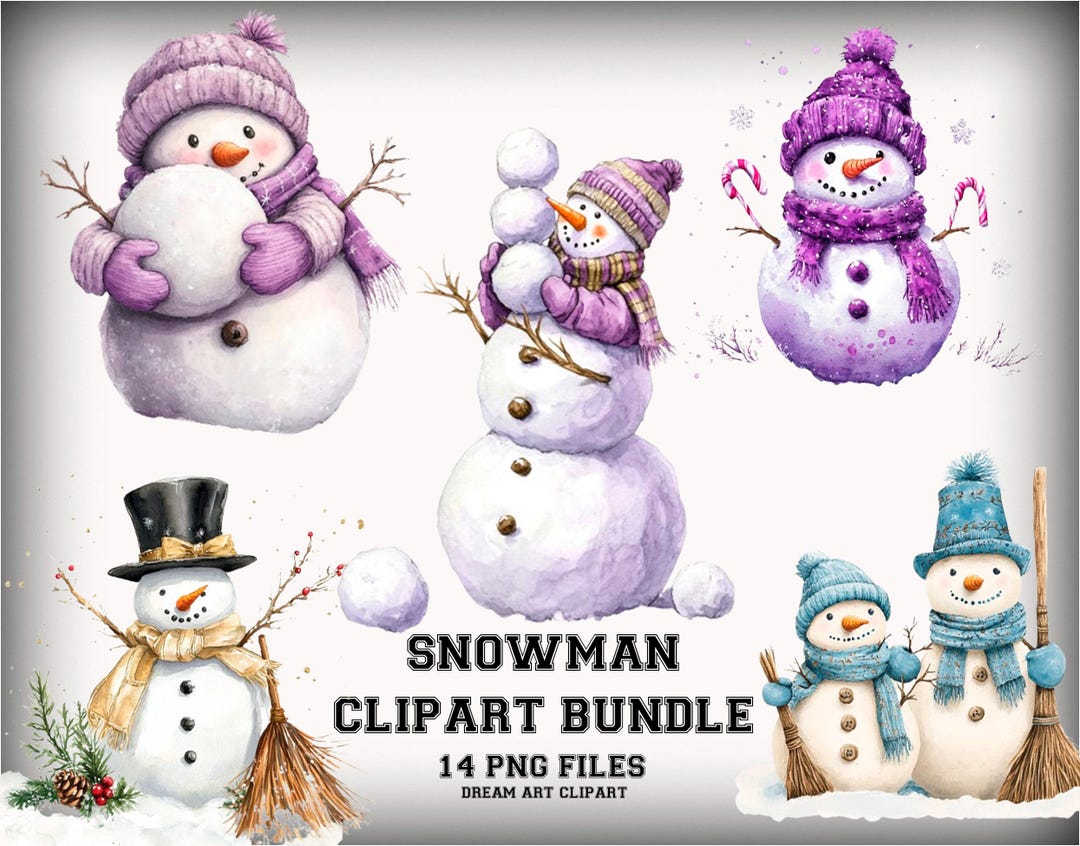Whimsical Snowmen Clipart Bundle Snowmen With Hats, Scarves & Lanterns ...