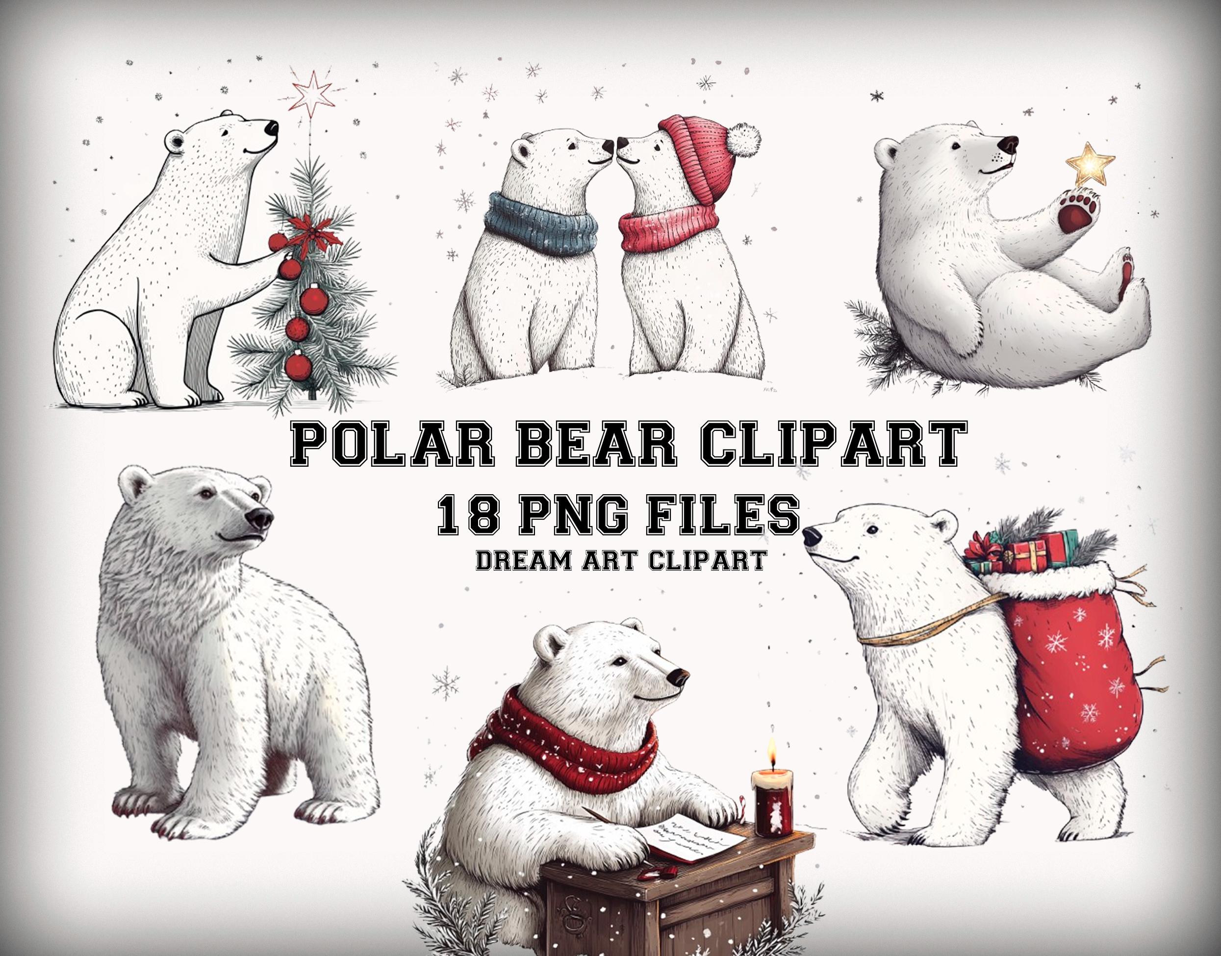 Polar Bear Christmas Clipart Bundle 18 PNG Images Holiday Clip Art Set ...