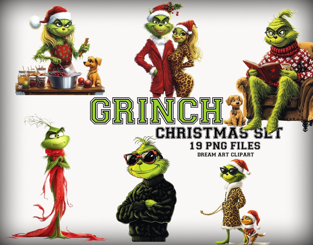 19 PNG Grinch Christmas Clipart Set Files With Transparent Background ...