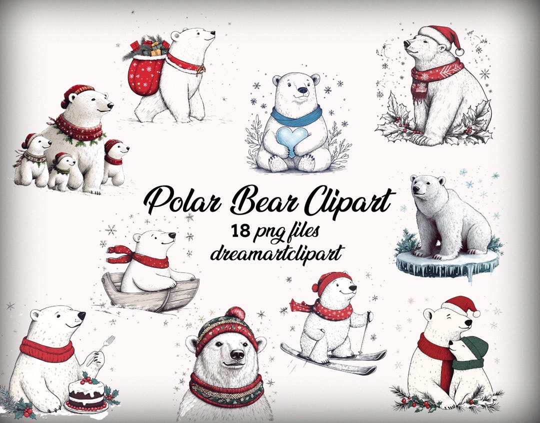 Polar Bear Christmas Clipart Bundle Winter Holiday Bears With Gifts ...