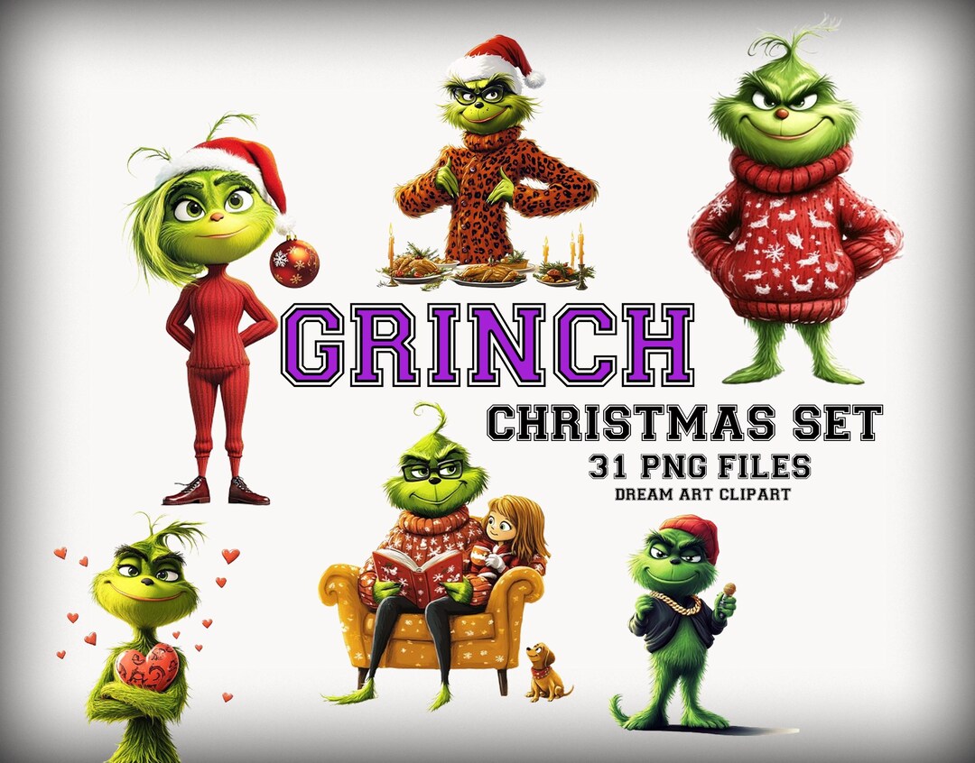 31 Grinch Christmas Clipart Set | High-resolution PNG Files ...