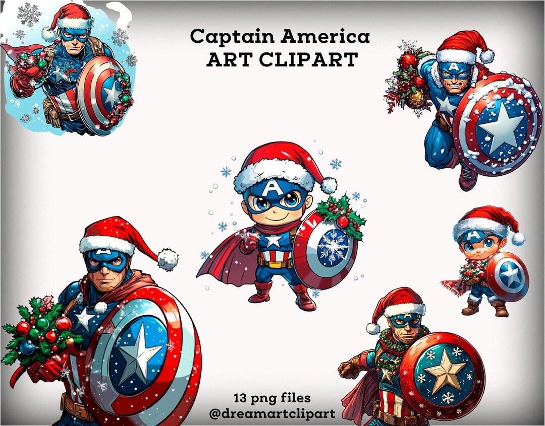 Christmas Captain America Clipart Collection Festive Superhero Holiday ...