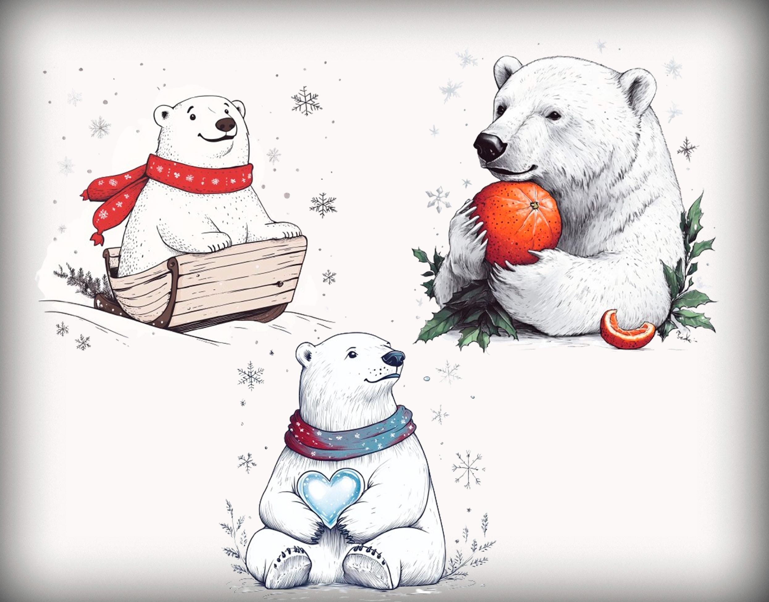 Polar Bear Christmas Clipart Bundle 18 PNG Images Holiday Clip Art Set ...