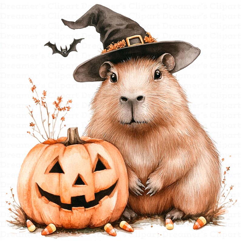 Capybara Halloween Clipart Cute Capybara With Pumpkin and Witch Hat ...