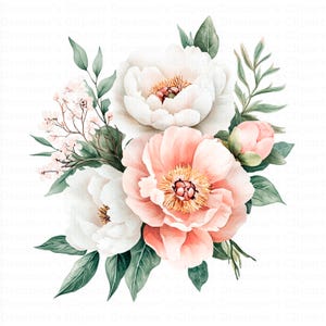 Peony Flower Clipart, Watercolor Peonies Illustration, Digital Flowers ...