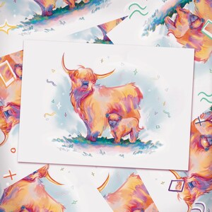5x7 Cute Fuzzy Highland Cows | Original Illustration | Digital Art ...
